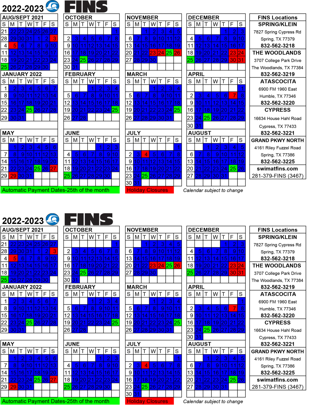 FINS Swim School | Helpful Tools and Forms | Since 2000